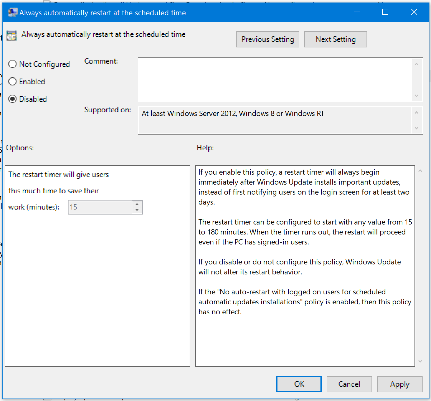 How to Disable automatic restart in Windows 10 after updates